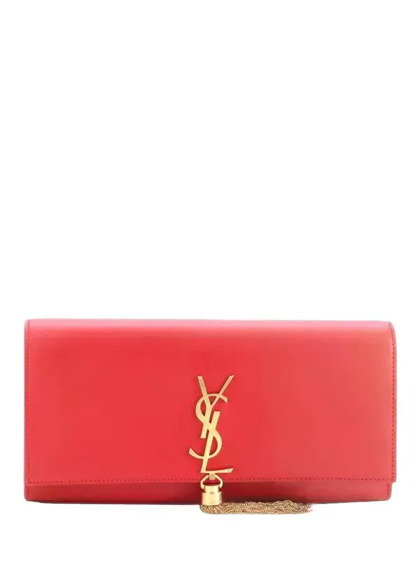 Saint Laurent Classic Monogram Tassel Leather Long Clutch Bag - Red