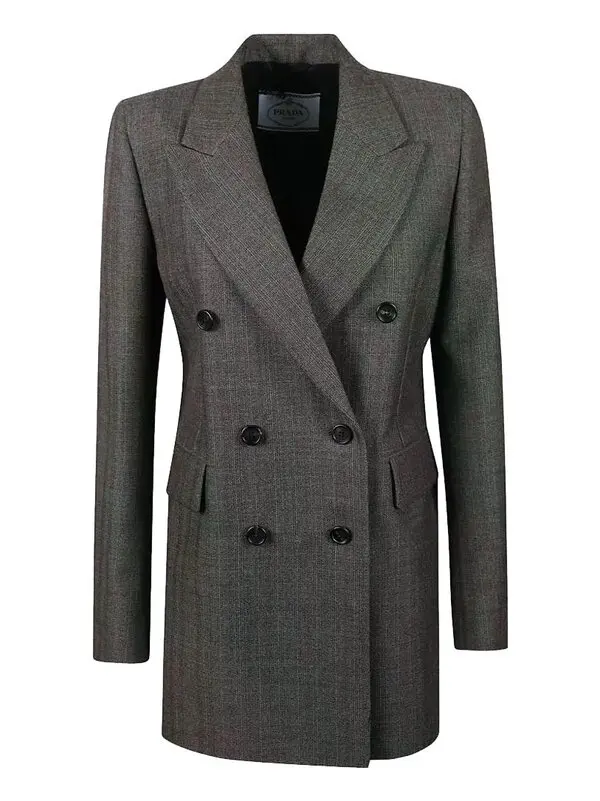 Prada Double-breasted Patterned Coat - Grey