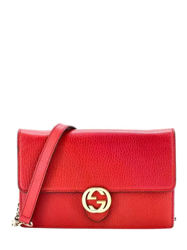 Gucci Interlocking Wallet On Chain Leather Crossbody Bag - Red