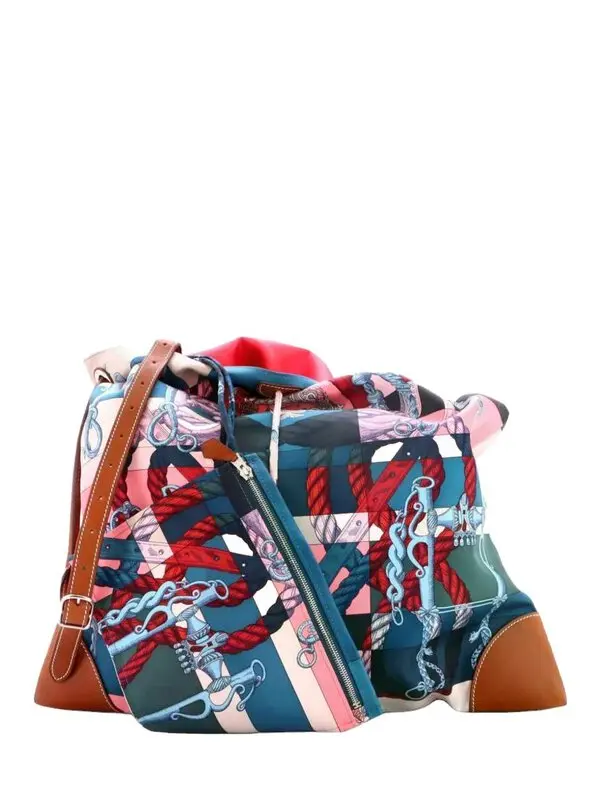 Hermès Silky City Bag Printed Silk And Leather Gm Tote Bag - Blue