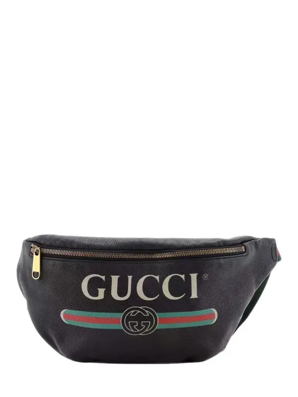 Gucci Logo Printed Leather Medium Belt Bag - Black