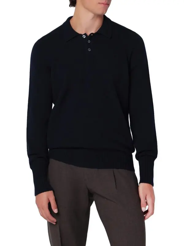 DRUMOHR Long-sleeved Pure Cashmere Polo With Three-button Placket - Blue