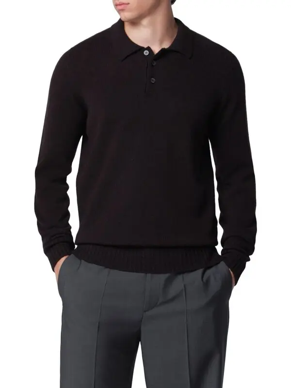 DRUMOHR Long-sleeved Pure Cashmere Polo With Three-button Placket - Brown