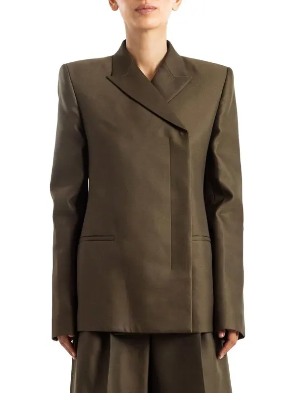 Khaite Cropped Double-breasted Blazer In Wool And Silk Blend With Peak Lapels - Olive