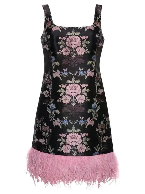 Cara Cara Elena Feather-trim Mini Dress - Black