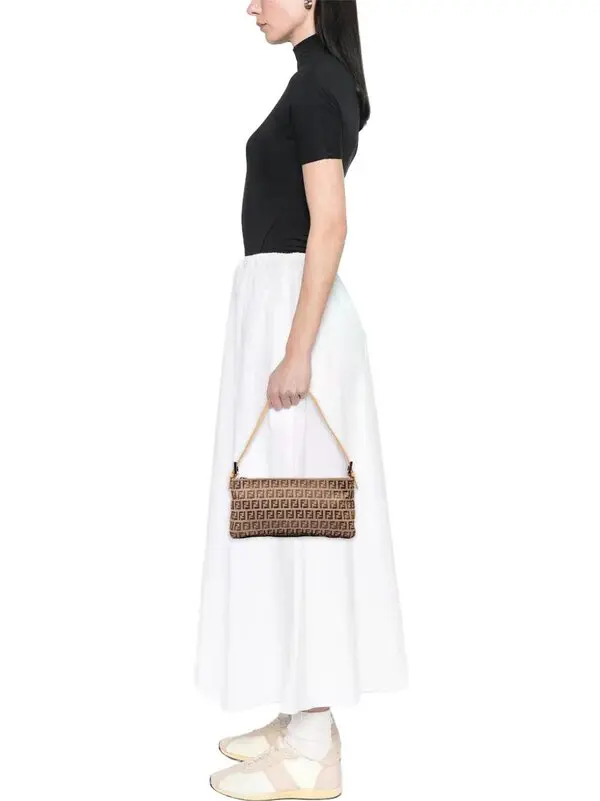 Fendi 2000-2010 Zucchino Canvas Pochette Shoulder Bag - Brown