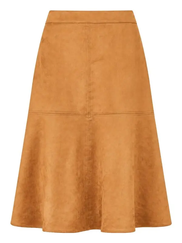 YUMI Faux Suede Midi Skirt - Brown