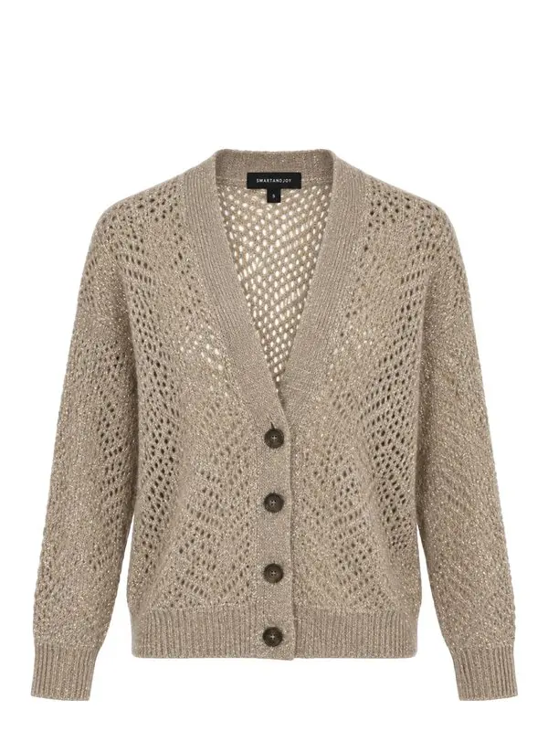 SMART AND JOY Openwork Wool And Mohair Cardigan With A V-neck And Long Sleeves - Brown