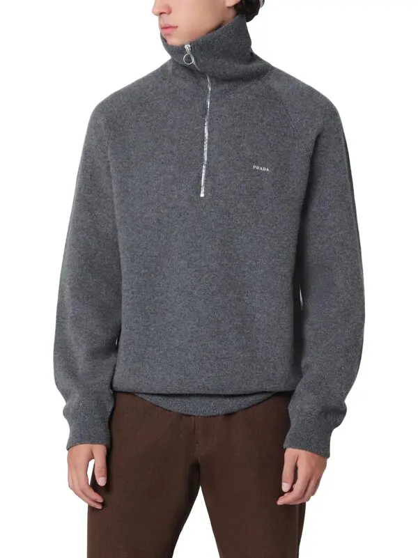 Prada Slate Polo Sweater In Wool And Cashmere - Grey