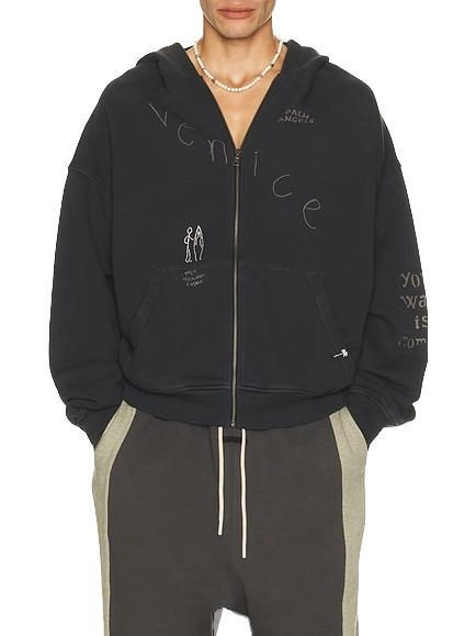 Palm Angels Surfer Dream Zipped Loose Hoodie - Anthracite