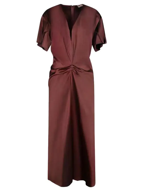 BLANCA VITA Ruched V-neck Midi Dress - Red