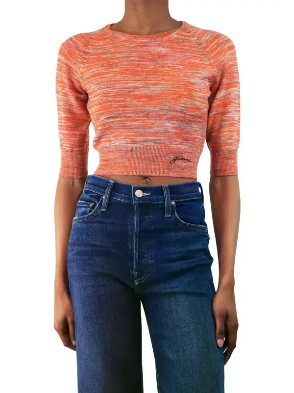 GANNI Intarsia-knit Cropped Top - Orange