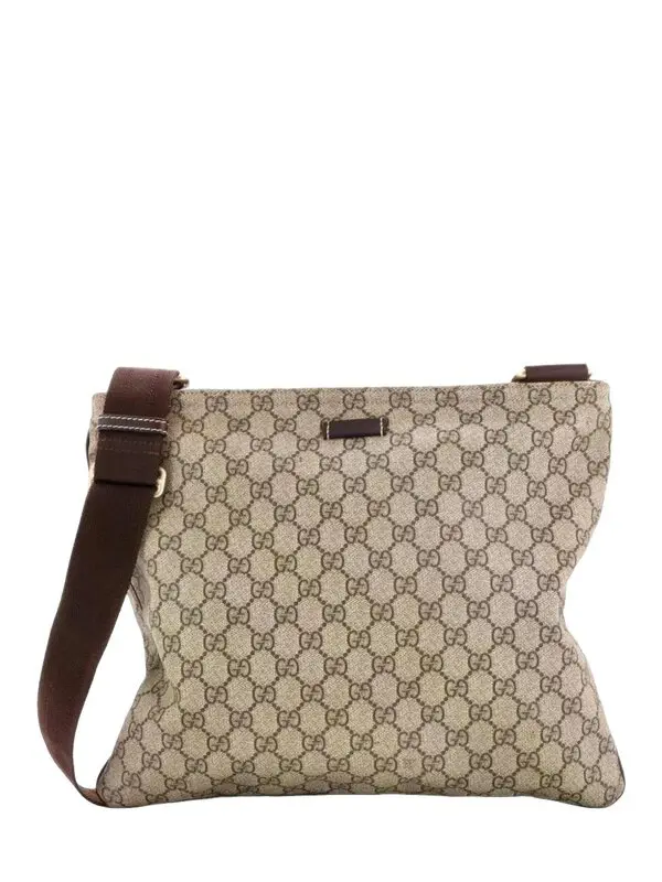 Gucci Zip Top Messenger Bag Gg Coated Canvas Large Crossbody Bag - Brown
