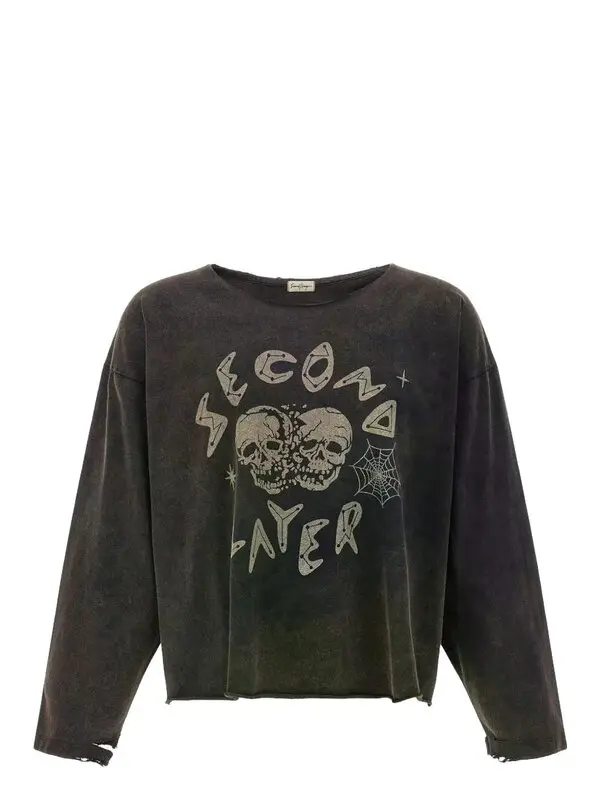 SECOND / LAYER Skull-print Long-sleeve T-shirt - Black