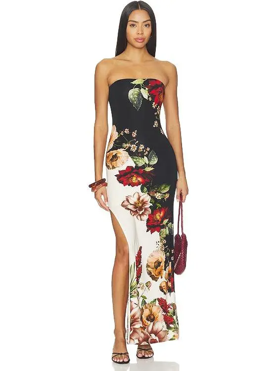 Alice + Olivia Delora Strapless Cutaway Side Slit Maxi Dress In . Also - Multi