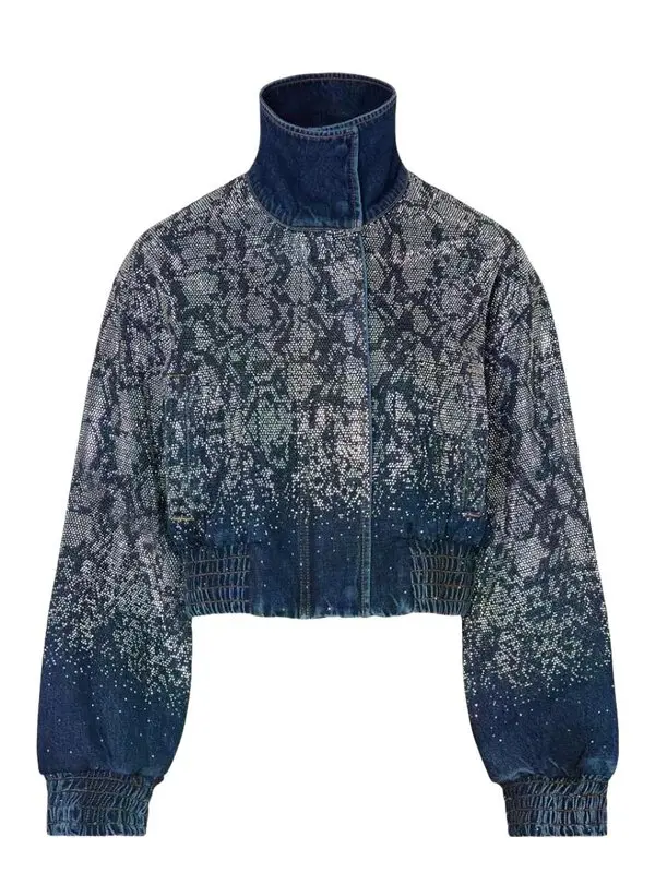 Liu Jo Cropped Denim Bomber With Rhinestones - Blue