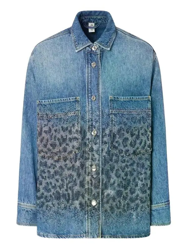 Liu Jo Denim Overshirt With Animal Print Rhinestones - Blue