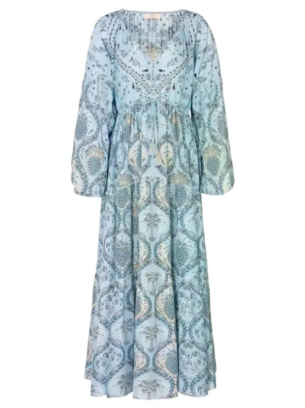 IVI Paisley-print Tiered Maxi Dress - Blue
