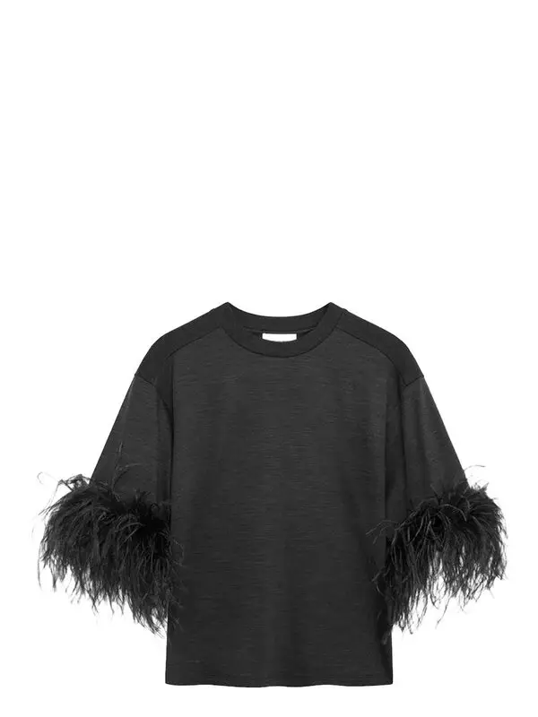 16Arlington Teodora Feather-trim T-shirt - Black