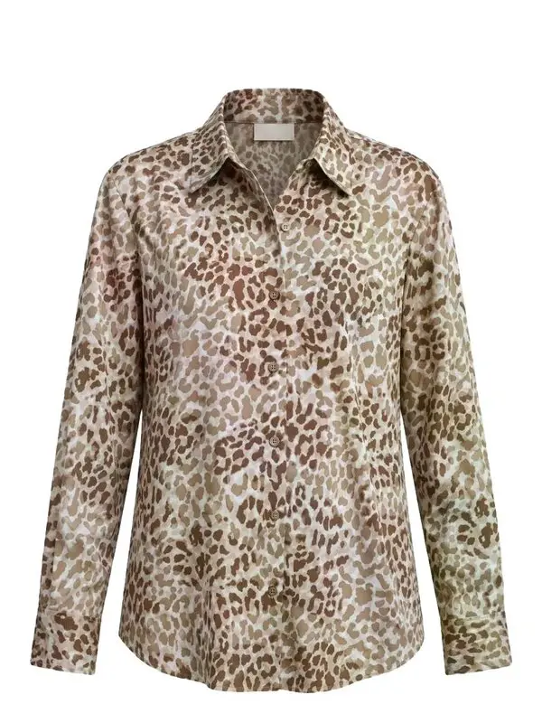 Dkny Leopard-print Long-sleeve Shirt - Brown
