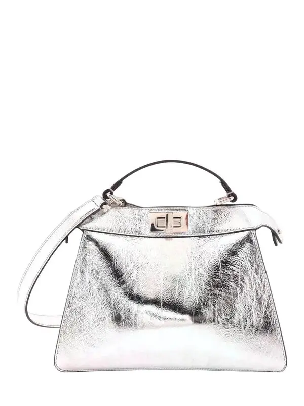 Fendi Peekaboo Iseeu Bag Metallic Leather Small Shoulder Bag - Silver