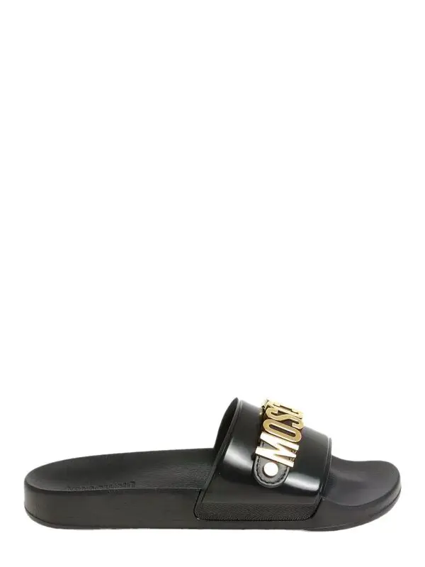 Moschino Logo-lettering Leather Slides - Black