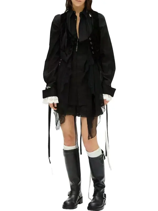 ANN DEMEULEMEESTER Lace-trim Pleated Shirt - Black