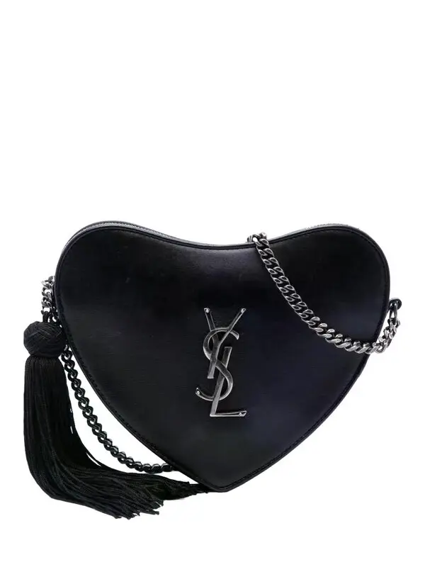 Saint Laurent 2018 Leather Monogram Heart Tassel Crossbody Bag - Black