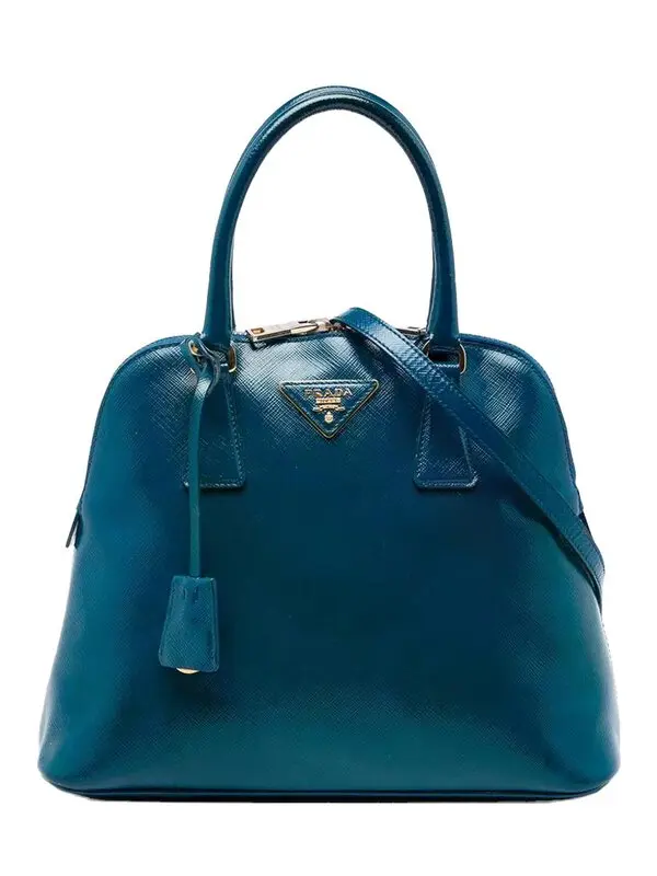 Prada 2012-2015 Saffiano Vernice Dome Satchel - Blue
