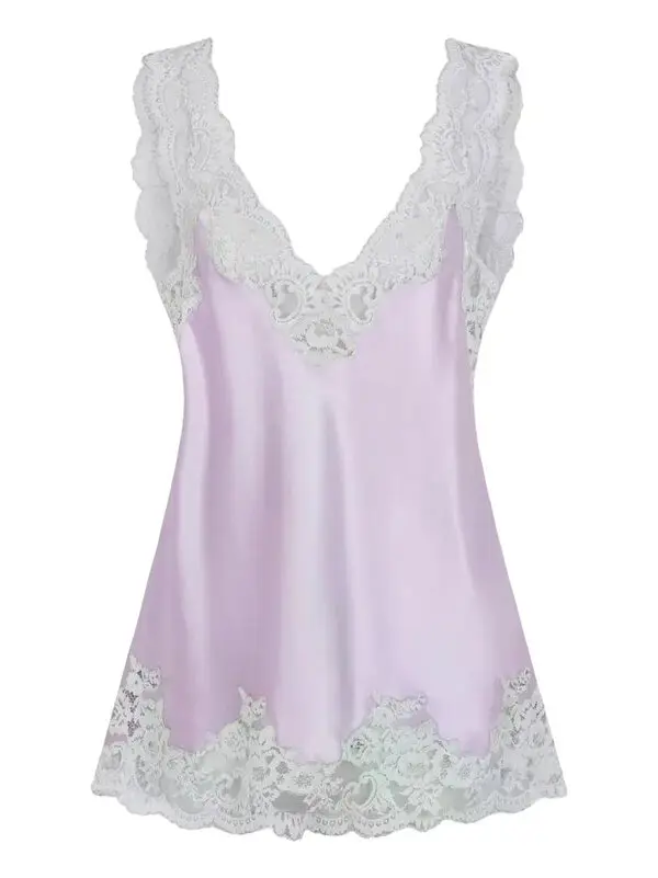 Rabanne Lilac Silk Tank Top With Lace Detailing - Purple