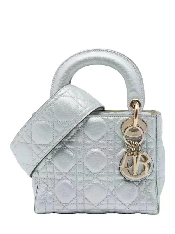Dior 2017 Mini Metallic Calfskin Cannage Supple Lady Satchel - Silver
