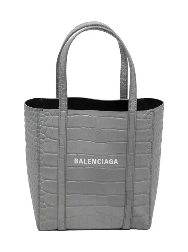 Balenciaga 2021 Croc Embossed Leather Everyday Tote Xxs Satchel - Grey