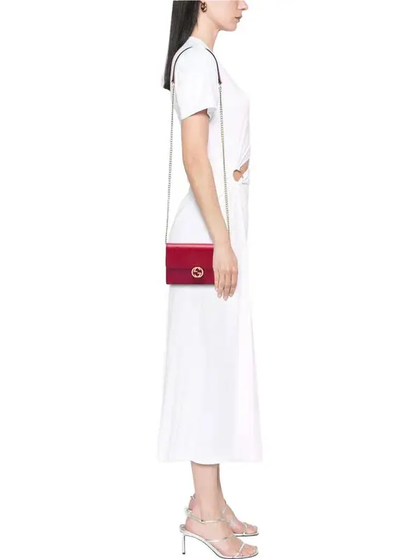 Gucci 2016-2026 Dollar Calfskin Interlocking G Wallet On Chain Crossbody Bag - Red