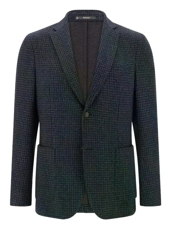 Boggi Milano Blazer Houndstooth Cotton Blend B Jersey - Blue