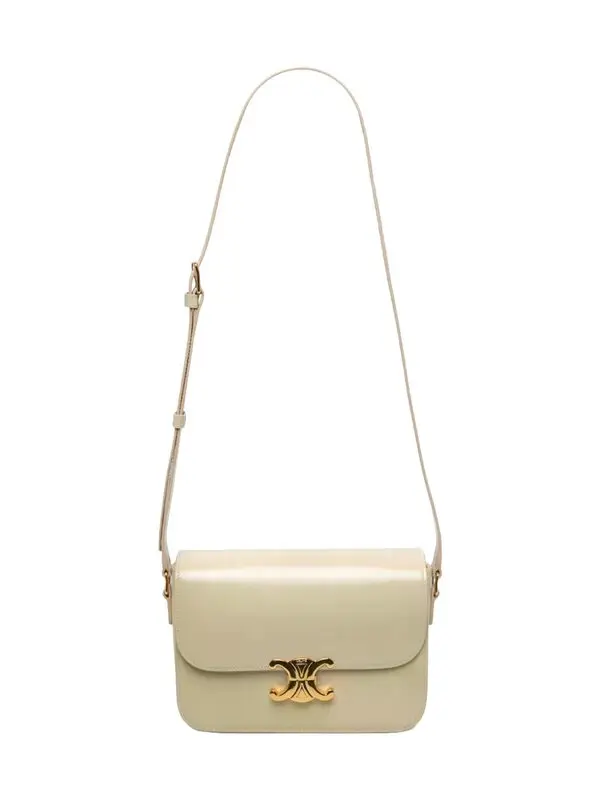 Celine 2024 Classique Shiny Calfskin Triomphe Crossbody Bag - Brown