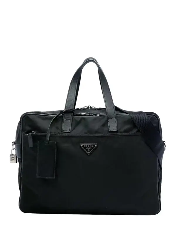 Prada 2013-2026 Saffiano Trimmed Tessuto Business Bag - Black