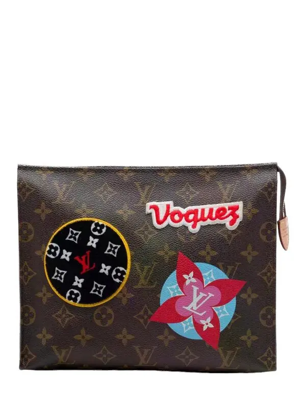 LOUIS VUITTON 2018 Limited Edition Monogram Patches And Travel Stickers Toiletry 26 Pouch Clutch Bag - Brown