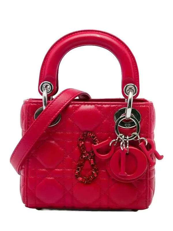 Dior 2017 Mini Lambskin Cannage 8 Crystal Lady Satchel - Red