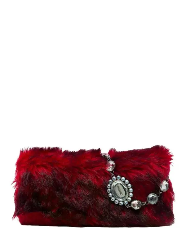 Miu Miu 2000-2026 Faux Fur Crystal Flap Satchel - Red