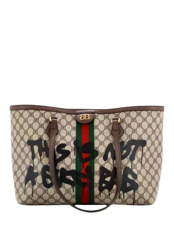 Balenciaga X Gucci The Hacker Project Graffiti Bb Coated Canvas Medium Tote Bag - Brown