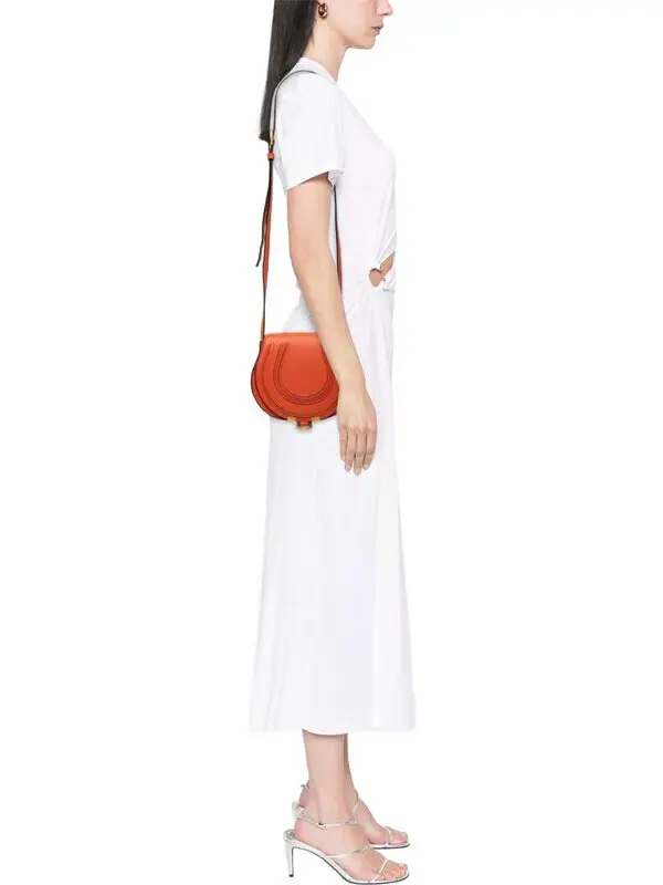 Chloé 2021 Small Grained Leather Marcie Saddle Crossbody Bag - Orange