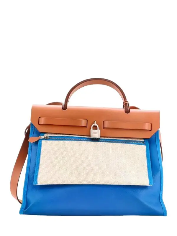 Hermès Herbag Zip Berline Vache Canvas And Leather 31 Shoulder Bag - Blue