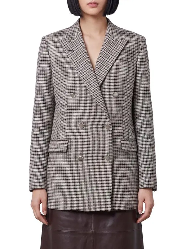 Tagliatore Double-breasted Wool-blend Blazer With Houndstooth Pattern - Grey
