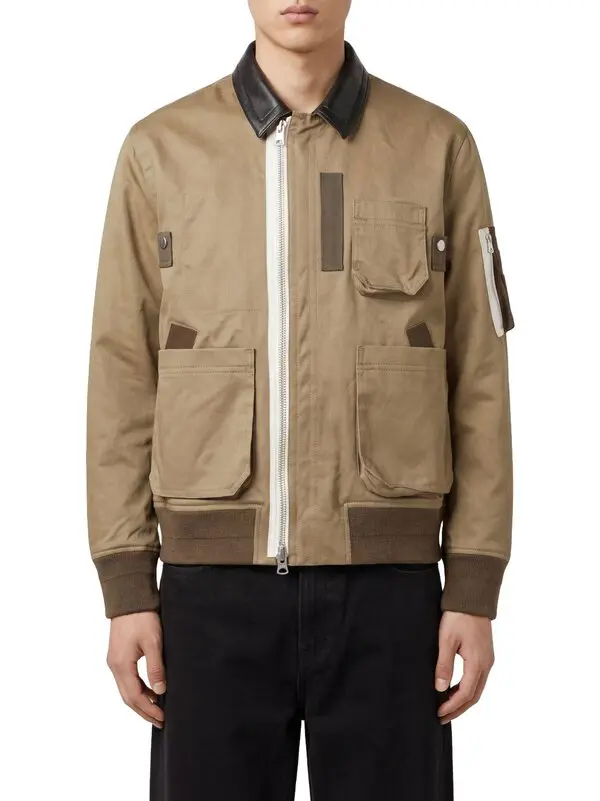 SACAI X CARHARTT WIP Polyester Bomber Jacket With Leather Collar And Zip Closure - Beige