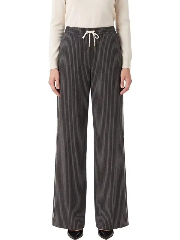 Liu Jo Pinstripe Straight Jersey Pants With High Elasticated Waist - Grey