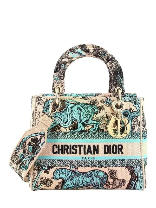 Dior Lady D-lite Bag Embroidered Canvas Medium Satchel - Blue