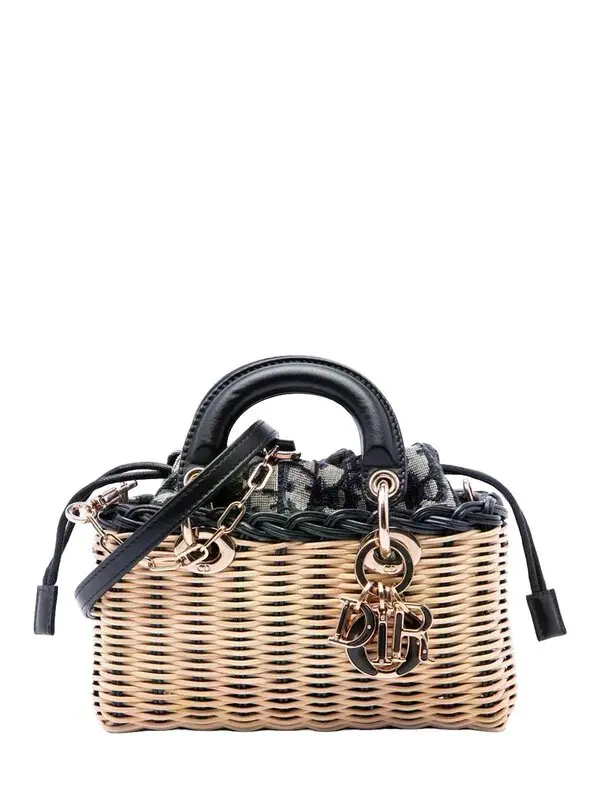 Dior 2023 Micro Wicker Oblique Lady D Joy Satchel - Neutrals