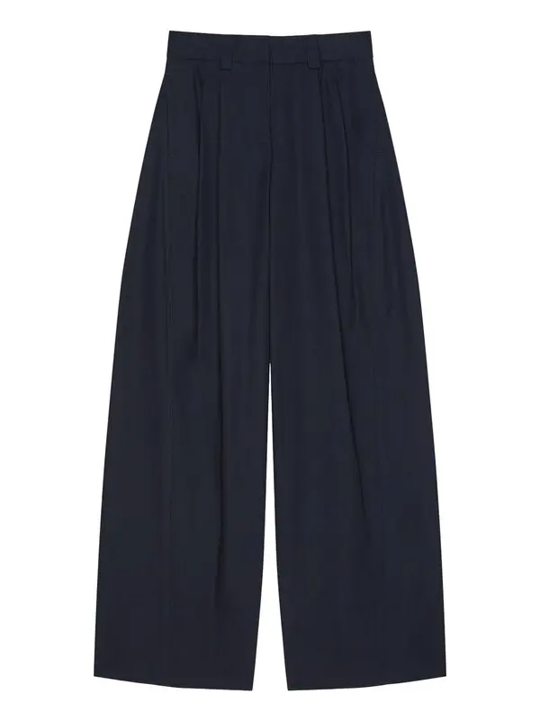 Givenchy Cotton Canvas Pleated Wide-leg Trousers - Navy