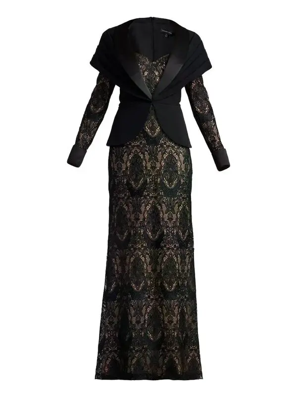 Tadashi Shoji Lace-overlay Shawl-lapel Dress - Black