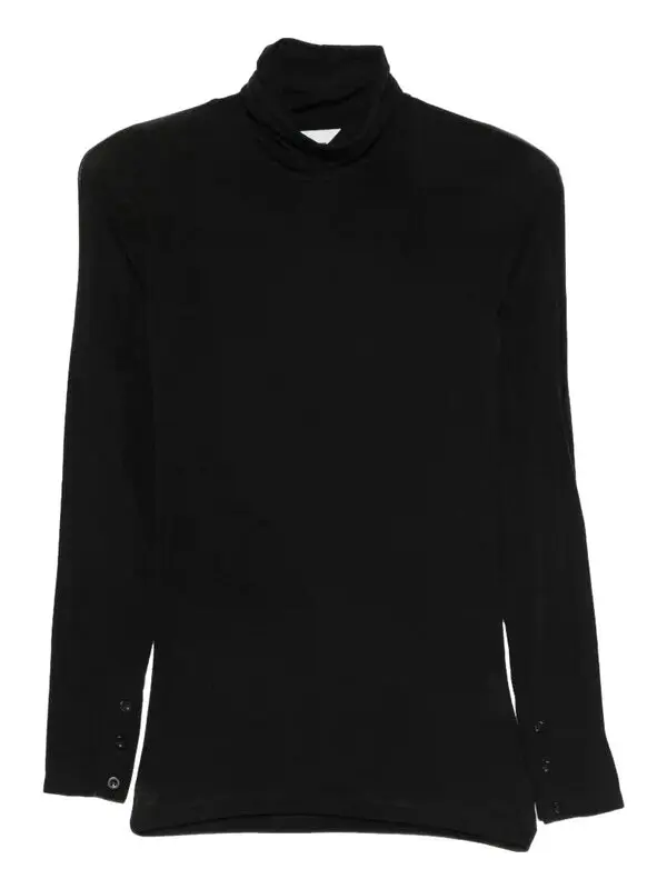 SOLOTRE Buttoned-cuff Roll-neck Top - Black